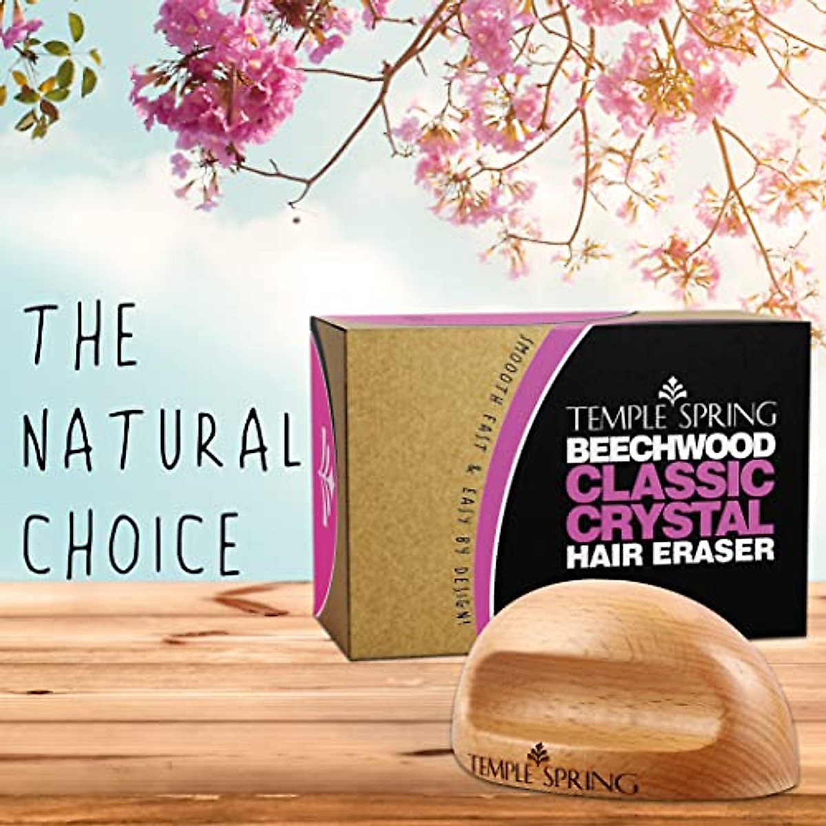 Temple Spring Crystal Hair Eraser - Magic Crystal Hair Remover Stone for Legs, Back and Body - Exfoliating Painless Hair Removal for Silky Smooth Skin - Beechwood