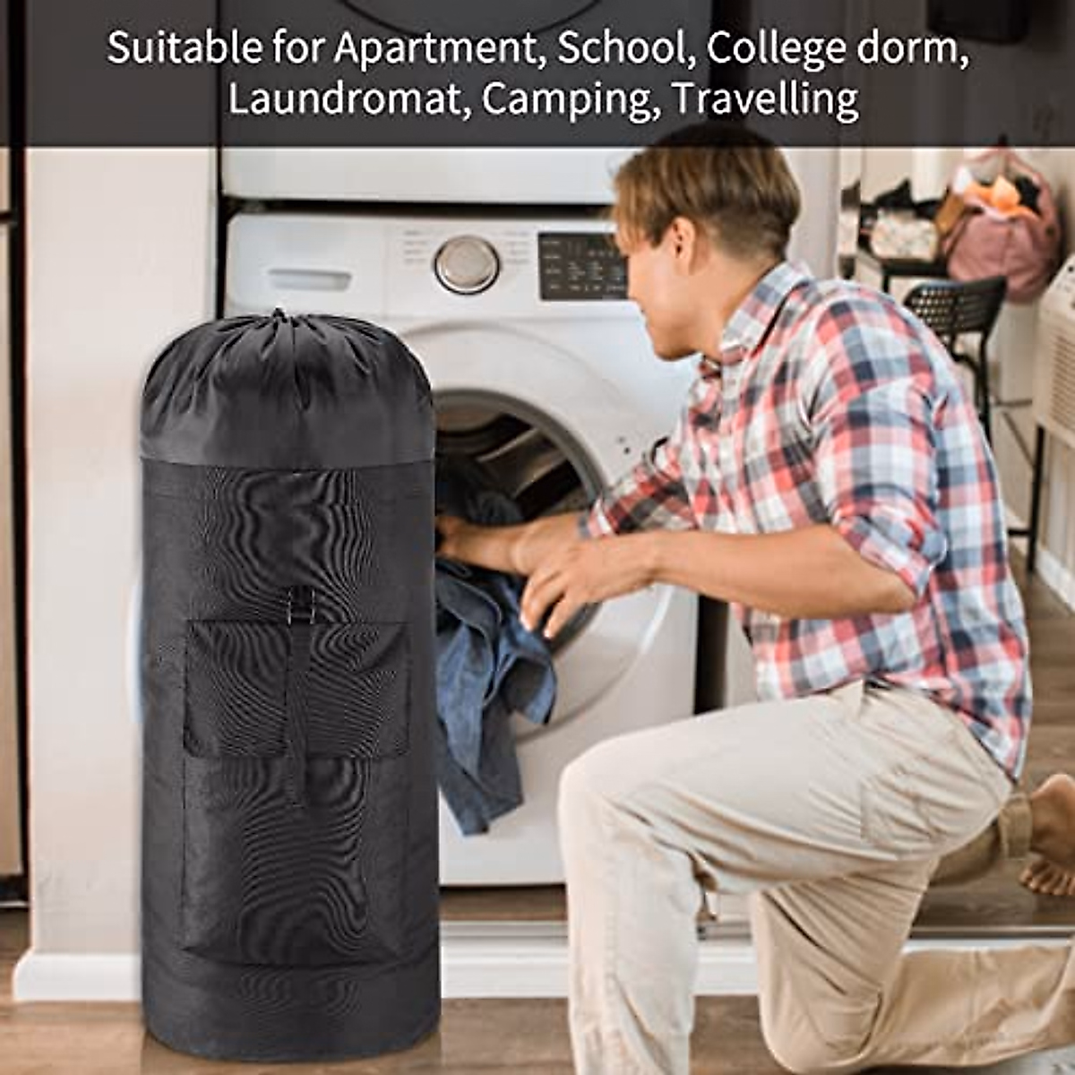 Laundry Bag Backpack for College Students 115L Extra Large laundry hamper backpack Shoulder Bag Extensible Heavy Duty Laundry Bag for Dorm with Front Pocket and Drawstring Closure