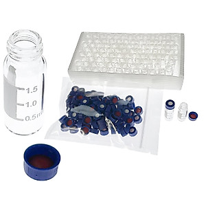 MUHWA 100pcs HPLC Vials with 2 Racks, 2ml Lab Autosampler Vials with Rack, Vials with Writing Area and Graduations, Screw Cap, White PTFE and Red Silicone Septa (Clear)