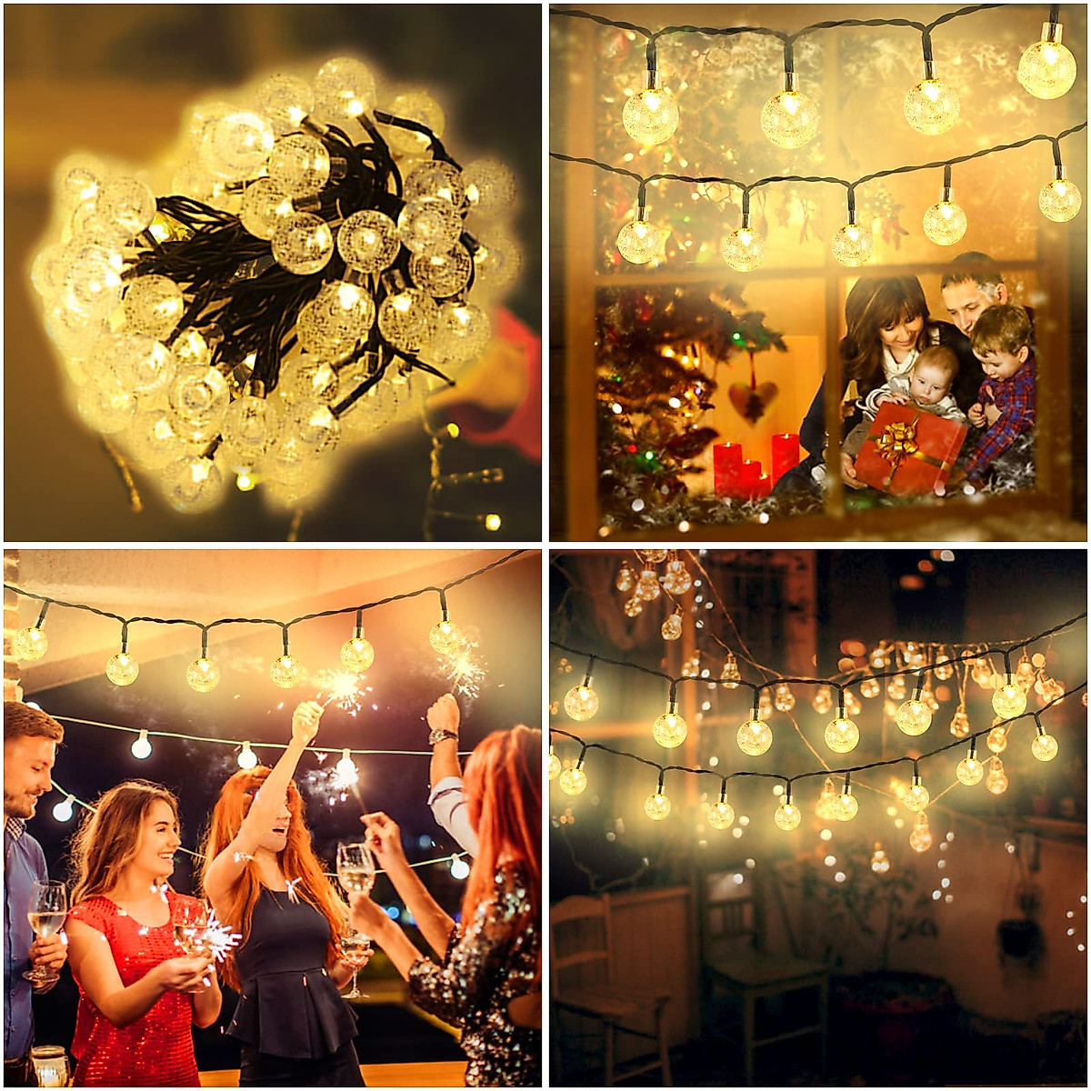 Solar String Lights Patio Lights LED Halloween String Lights for Outside Garden Yard Party Wedding Christmas Decoration Waterproof with Remote 25ft 60 LED