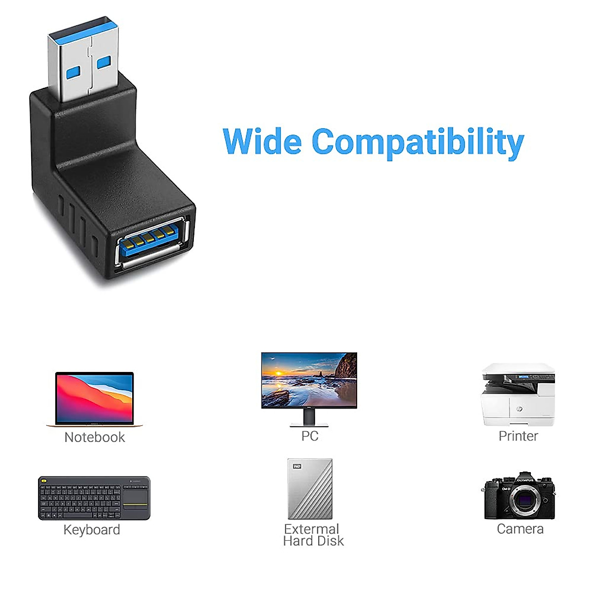 URWOOW Super-Speed USB 3.0 Adapter Converter Coupler Connector 90 Degree Male to Female Combo Vertical (Up and Down Angle)