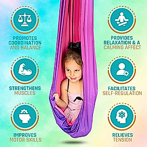 Sensory Swing for Kids Indoor (Hardware Included) | Double-Layered Reversible Ceiling Swing up to 200 lbs. | Indoor Sensory Swing | Therapy Swing | Cuddle Swing Toddler Hammock | 360° Swivel Hardware