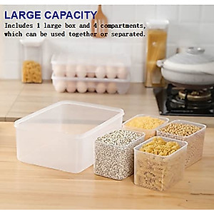 KNC Food Storage Containers with Lids Airtight,Reusable Fresh Produce Fruit Storage Organizer, Refrigerator Food Fresh Box with 4 detachable small boxes for Storing Fish, Meat, Vegetables,Grain