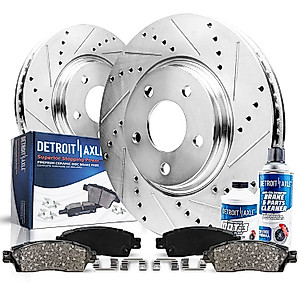 Detroit Axle - Front Brake Kit for 13-19 Ford Explorer Taurus Flex Police Interceptor Sedan Utility Lincoln MKS MKT Drilled & Slotted Brakes Rotors Ceramic Brake Pads Replacement : 13.86" inch Rotor