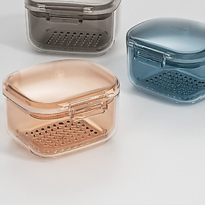 Retainer Case, Retainer Cleaner Case 2 Pack, Portable Denture Cases and Unique Denture Bath with Drain Tray, Denture Bridges, Partial Dentures, Traditional Braces, Etc. (Orange)