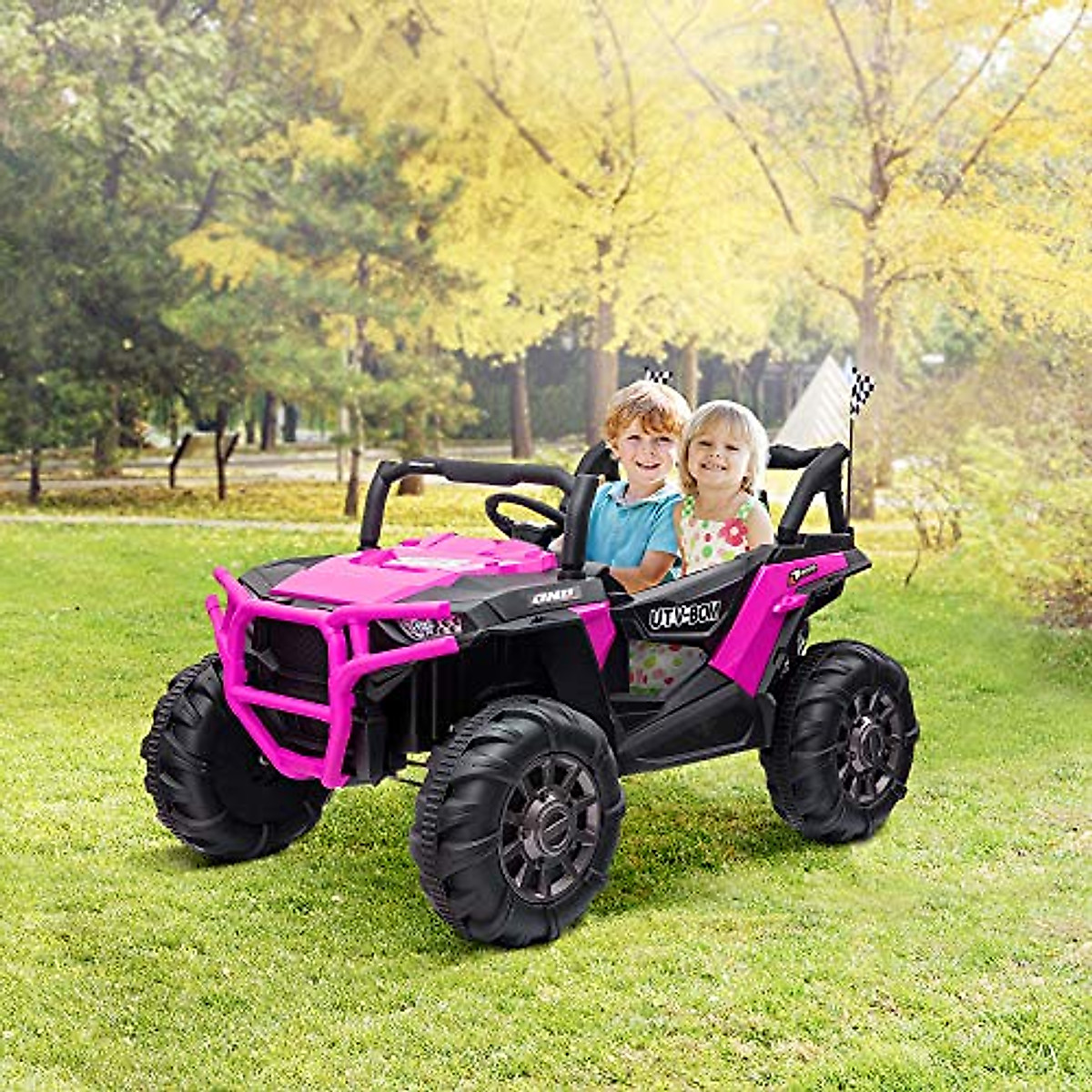 TOBBI 12V Electric Kids Ride-On Car SUV with MP3, 3 Speeds, LED Lights, 2.4G Remote Control, 4 Big Shock-Absorbing Tires, Gift,Rose Red