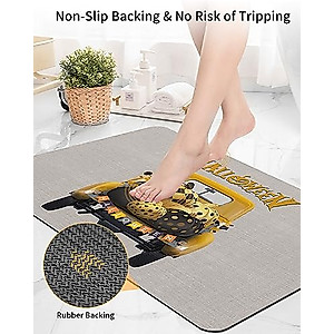 Super Absorbent Diatom Mud Mat Halloween Gold Polka Dot Pumpkin Truck Retro Quick-Drying Thin Bath Mat Non-Slip Bathtub Mat Anti-Skid Rubber Bathroom Shower Mat 16x24in