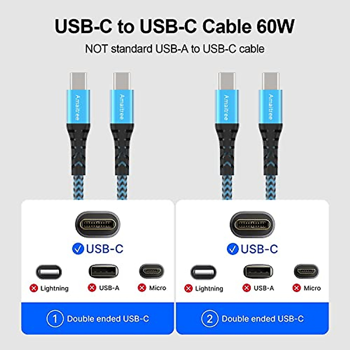 Amaitree USB C to USB C Cable, 3Pack(3/6/6Ft) 60W Nylon Braided Fast Charge USB C Cable, Compatible iPhone 15/15 Pro/15 Plus/15Pro Max, Samsung Galaxy S23, iPad Pro 2021, iPad Air 4, MacBook Pro 2020