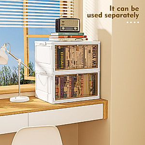 4 Tier Plastic Storage Bins with Lids 28QT, Stackable Storage Containers with Wheels, Folding Storage Boxes, Collapsible Storage Bins, Closet Organizers and Storage for Living Room,Office,Dorm