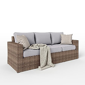 HERA'S HOUSE Wicker Patio Sofa, 3-Seat Heavy Duty Outdoor Couch, Deep Seat High Back with Thick Cushions, All Weather Furniture for Lawn Garden Backyard