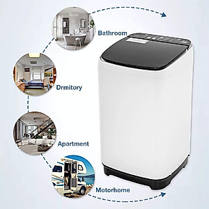 Portable Washing Machine Full-Automatic Washer and Spin Dryer 12lbs Capacity Compact 1.01 Cu.ft Laundry Washer Spin with Long Hose for Apartments Camping,White & Black