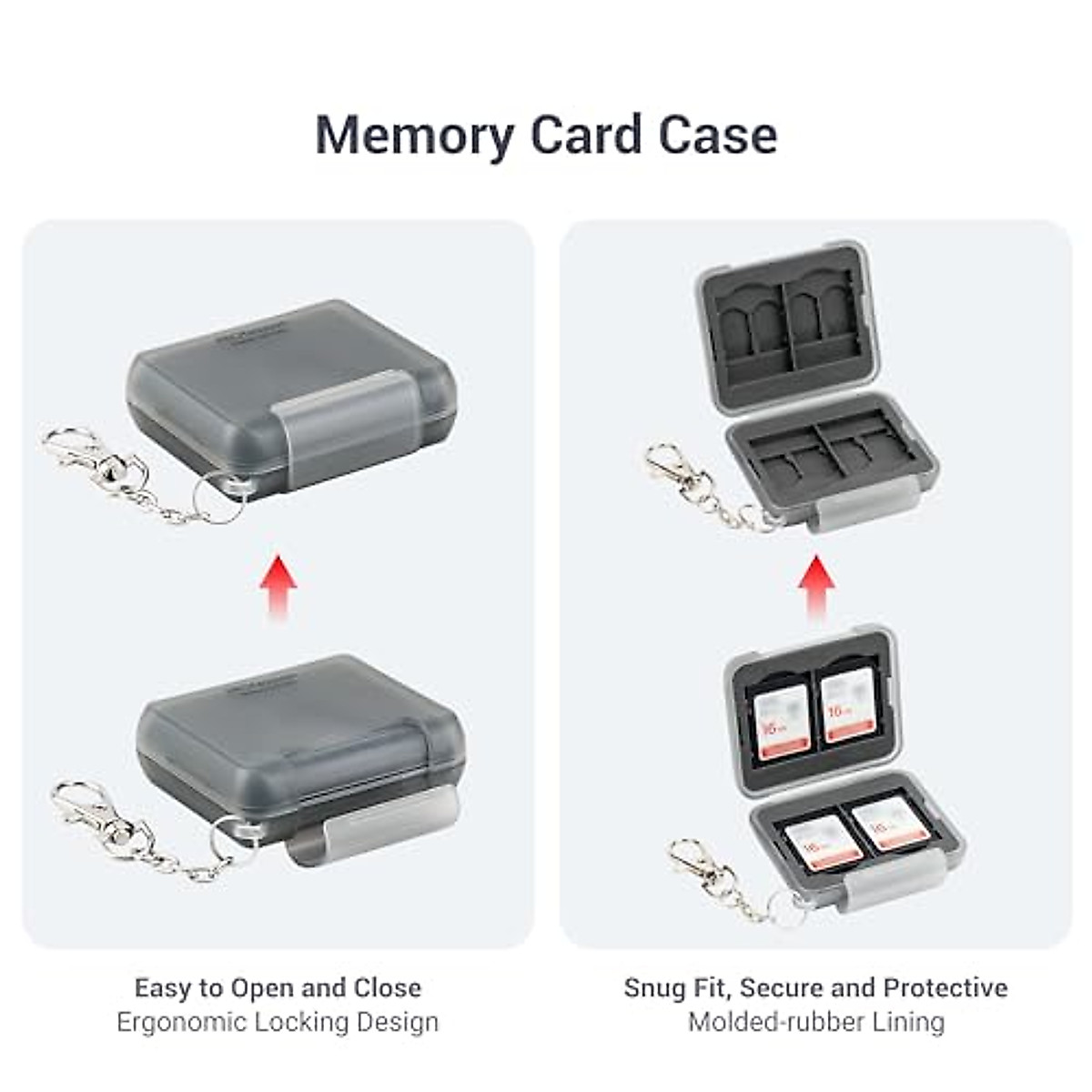 PROfezzion SD Card Holder Case Water-Resistant: Portable 12 Slots Memory Card Case for 8 Micro SD Card & 4 SD/SDXC/SDHC Card, Memory Card Hard Carrying Box Keeper Protector with Rubber Interior Grey