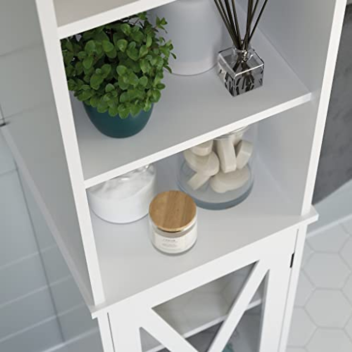 Sauder Cottage Road Linen Tower, L: 14.76" x W: 15.35" x H: 60.63", White Finish