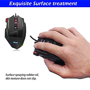 Zelotes C13 Gaming Mouse, AFUNTA LED Optical Gaming Mouse Wired with 13 Programmable Buttons, Compatible with PC Mac Laptop, DPI 1500/2500/4000/7000/10000