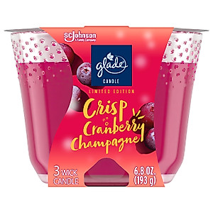 Glade Candle Crisp Cranberry Champagne, Fragrance Candle Infused with Essential Oils, Air Freshener Candle, 3-Wick Candle, 6.8 Oz