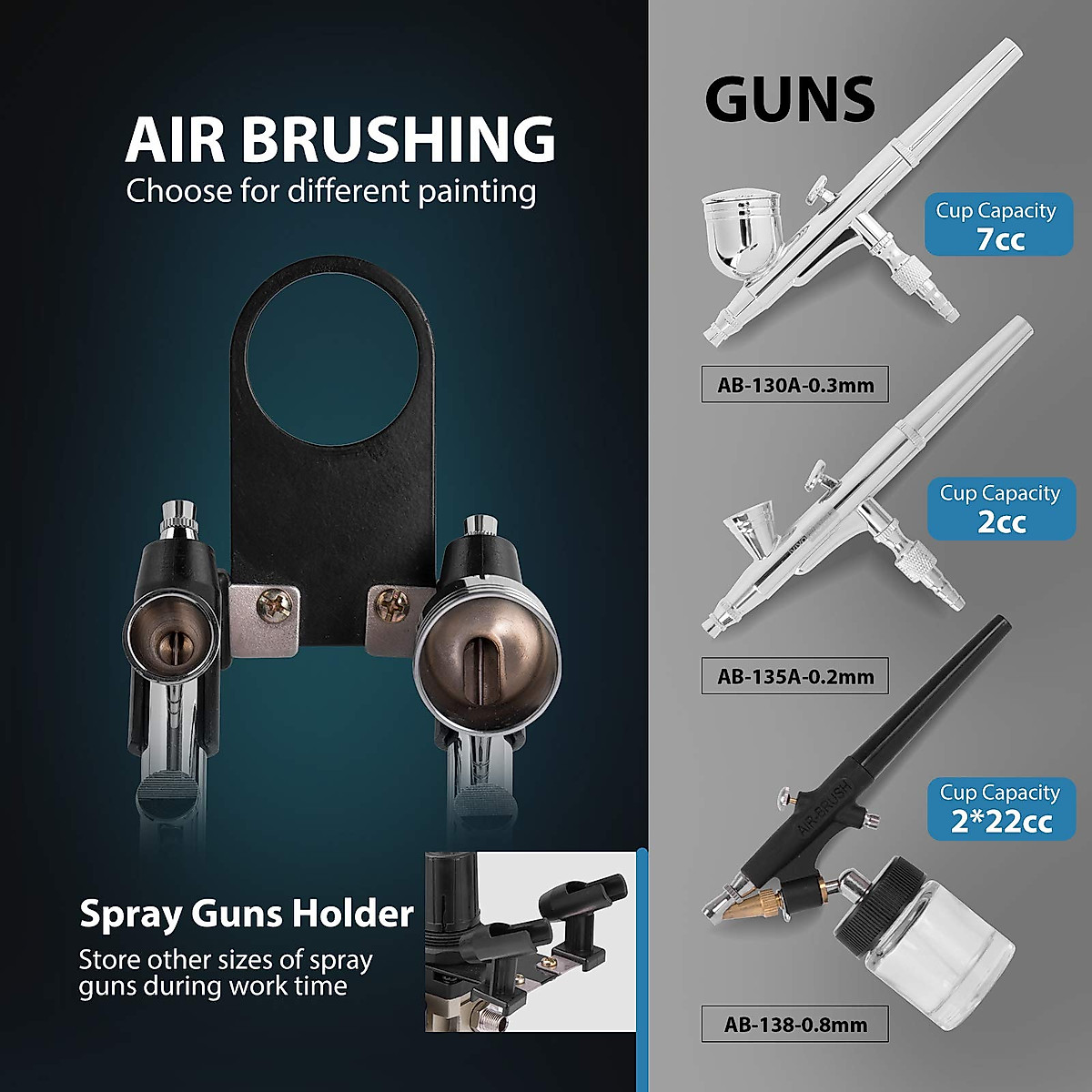 VIVOHOME Airbrush Kit with 1/5 HP Air Compressor and 3 Dual Action Professional Airbrush Gun, Gravity and Siphon Feed, Quiet Air Brush Paint Set with Holder, Color Wheel, Cleaning Brush, 2 Cup