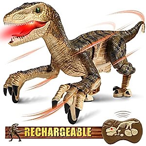 Hot Bee Remote Control Dinosaur Toys for Boys 4-7 8-12, Walking Robot Dinosaur Toy w/Light & Roaring Simulation Velociraptor, Dinosaur Gifts for Boys Age 4 5 6 7 8-12