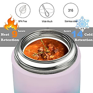 CocoMeiwei Thermos for Hot Food & Drinks, Thermos Lunch Box for Kids, 17oz Vacuum Insulated Food Container with Spoon&&Drawstring Bag, Soup Thermos for Adults, Pink&Green