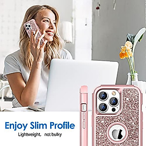 Hython for iPhone 14 Pro Max Case, Heavy Duty Full-Body Defender Protective Phone Cases Glitter Bling Sparkle Hard Shell Hybrid Shockproof/Drop Proof 3-Layer Military Rubber Bumper Cover Women Girls
