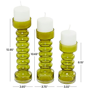 The Novogratz Glass Bubble Pillar Candle Holder, Set of 3 13", 11", 11" H, Green