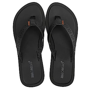 AX BOXING Flip Flops For Women Thong Sandals Faux Leather Slide Beach Pool Slipper Sandals(Aa Black,8)