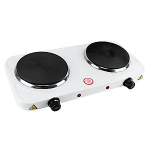 2000W Electric Hot Plate,Mini Double Burner Countertop Cooker Compatible for All Cookwares Cooking with 5 Power Adjustment,Easy to Clean,Portable for Kitchen Camping RV Hotel 110V