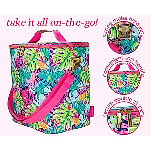 Steel Mill & Co 4 Bottle Wine/Champagne Cooler Tote, Insulated Cooler Bag, Soft Cooler with Secure Zip Close, Collapsible Cooler for Beach or Grocery, Tropical Leaf