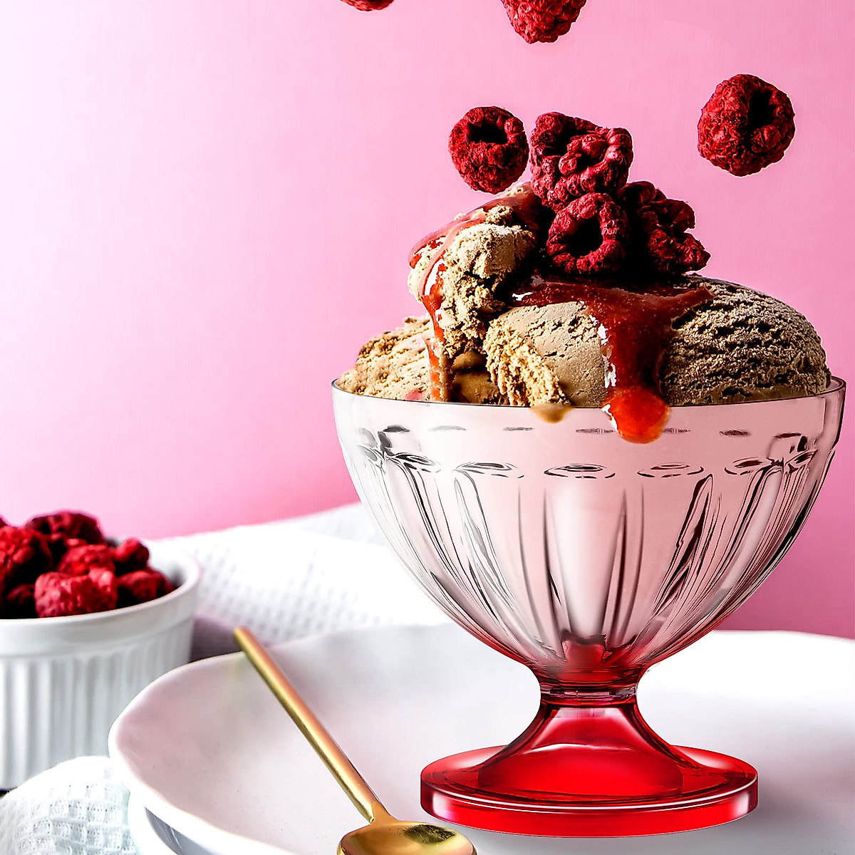 4 Pcs Ice Cream Bowls 8.5 oz Colorful Clear Acrylic Dessert Bowls Dessert Cups Footed Cute Plastic Trifle Bowl for Serving Sundae Salad Ice Cream Cocktail Condiment Fruit Snack Holiday Party