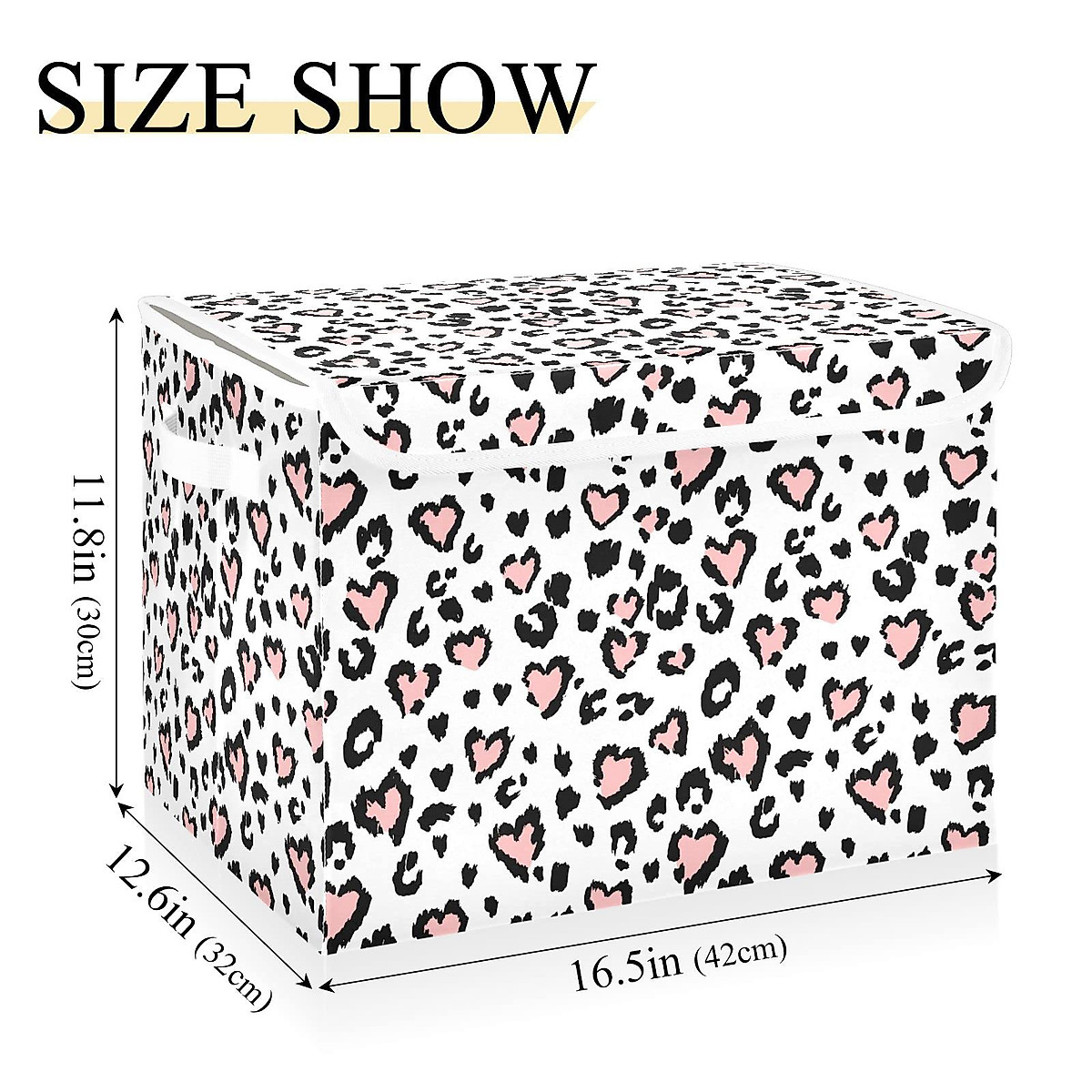 SUABO Leopard Print Pink Heart Storage Bin with Lid Large Oxford Cloth Storage Boxes Foldable Home Cube Baskets Closet Organizers for Nursery Bedroom Office