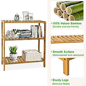 KINTNESS 3-Tier Bamboo Bathroom Shelf, Stand Utility Storage Shelf Free Standing Multifunctional Storage Rack Organizer (3 Tier) …