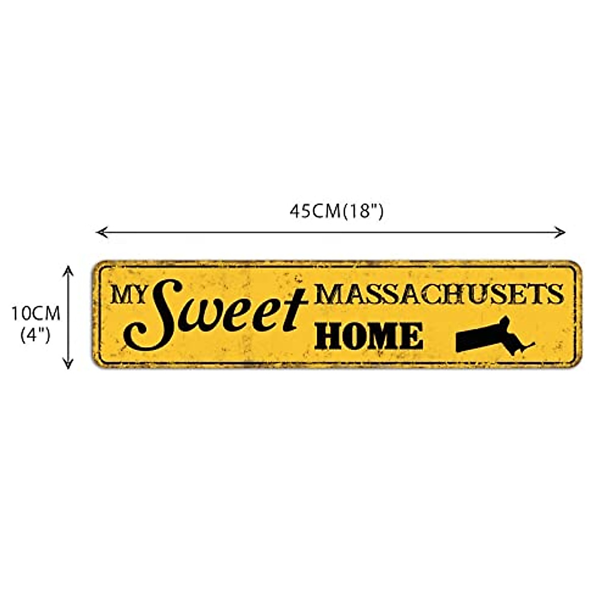 State Map Silhouette Tin Sign My Sweet Home Massachusets Metal Plaque Custom Road Signs Wall Door Plaque for Front Door Garden Yard Porch Man Cave Novelty Valentine's Day Gift 18x4in