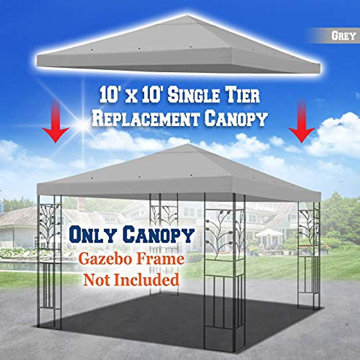 BenefitUSA G245-GREY Top Patio Pavilion Sunshade Polyester Single Tier Replacement Gazebo Canopy Cover, 10" L x 10" H, Grey