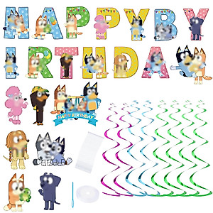 Blue Dog Birthday Party Supplies, Blue Dog Birthday Party Decorations Banner and Hanging Swirls for Kid, Boys And Girls Happy Birthday Banners