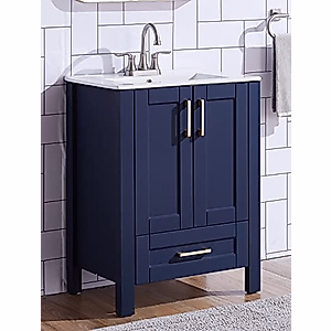 Popity home 24 Inch Bathroom Vanity with Sink,Blue Bathroom Sink Cabinet,Small Bath Vanity with White Three Hole Ceramic Sink, Gold Handle Bathroom Vanity