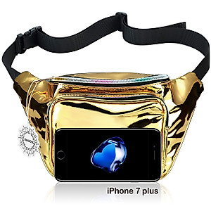 Shiny Neon Fanny Bag for Women Rave Festival Hologram Bum Travel Waist Pack (Gold)