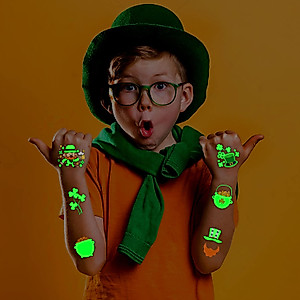Partywind 200 Styles Luminous St Patrick's Day Temporary Tattoos for Kids Party Favors, Glow Saint Patrick's Day Accessories Decorations, Special Irish Shamrock Stickers for Kids (10 Sheets)