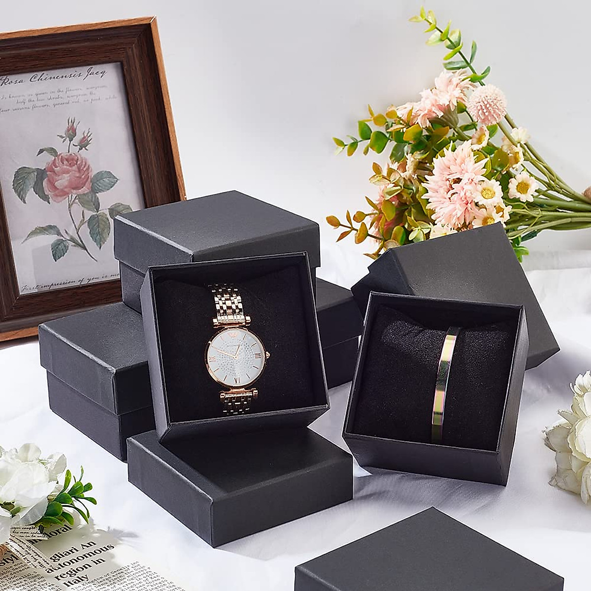 BENECREAT 6 Pack Kraft Square Cardboard Present Gift Boxes for Bangle Wrist Watch and Other Jewelry Set - 3.5x3.5x2 Inches