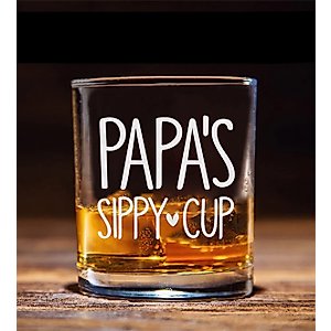 HTDesigns Papa's Sippy Cup Old Fashion Rocks Glass Funny New Dad Gifts Birthday Fathers Day Gift