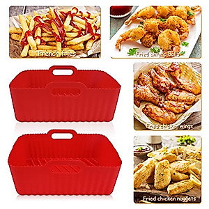WMKGG Silicone Air Fryer Liners, 2 Pcs Reusable Rectangular Air Fryer Silicone Pot for Ninja Foodi DZ201/DZ401 Dualzone 6QT Pot and Above, (8.3x5.3'' Red)