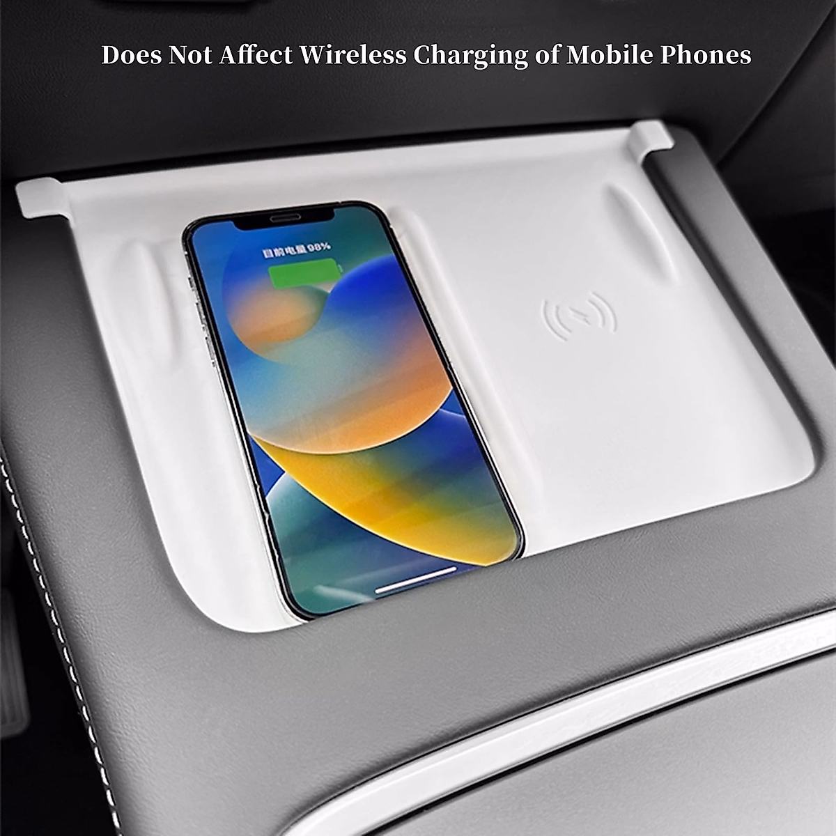 HNCYHX Center Console Wireless Charging Mat for Tesla Model 3 Model Y 2021-2023 ，Carbon Fiber Pattern Wireless Charging Silica Gel Mat Decoration Interior Car Accessories (White)