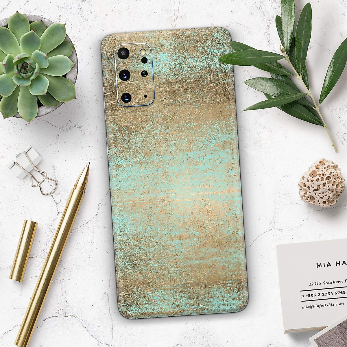 DesignSkinz Gold Scratched Foil v4 Protective Vinyl Decal Wrap Skin Cover Compatible with The Samsung Galaxy S20 (Screen Trim & Back Glass Skin)