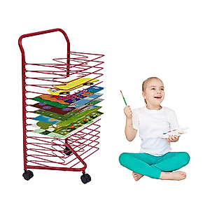 Art Drying Rack, Art Drying Rack For Classroom, Studios Art Drying Rack, Artwork Storage Display Rack W/ Wheels, Mounting Holes, Rounded Corners, Stack Rack For Painting, Drawings(16 Shelves)