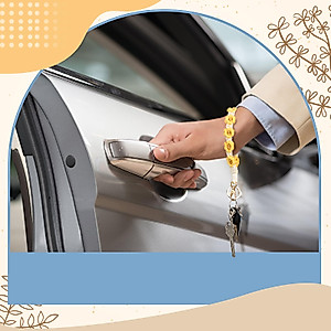 Landical 12 Pcs Boho Macrame Wristlet Keychain Flower Handmade Wristlet Keychain Cute Floral Keychain Daisy Flower Keychain (Classic Style)