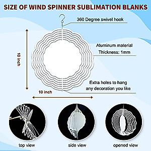 4 Pack 10 Inch Sublimation Wind Spinner Blanks, 3D Aluminum Wind Powered Kinetic Sculpture, Spinner Suspension Trim for Yards & Gardens（Round）