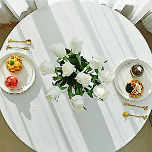 Mandy's 10pcs White Fake Flowers Artificial Silk Rose Bud 15" for Valentine’s Day Home Decoration Bridal Wedding Bouquet Parties and Mother's Day Easter（Vase not Include）