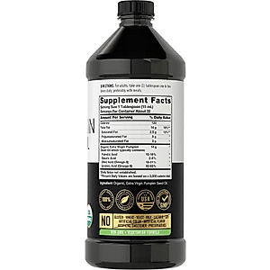 Carlyle Pumpkin Seed Oil 16oz Organic Cold Pressed | Extra Virgin | Vegetarian, Non-GMO, Gluten Free | Safe for Cooking | Great for Hair and Face