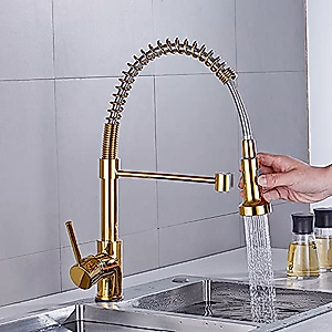 Kitchen Sink Faucet for Bar Farmhouse Commercial, Gold Brass Spring Pull Down Sink Mixer Tap, Rotation Kitchen Mixer Taps, Kitchen Tap, Kitchen Sink Faucet