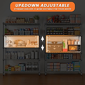 REIBII 5 Tier Wire Shelving,Storage Shelves Metal Shelves for Storage Loads 1200LBS,Adjustable Garage Shelving Heavy Duty Metal Shelving Storage Rack for Pantry Kitchen,71''HX35.5''WX14''D,Chrome