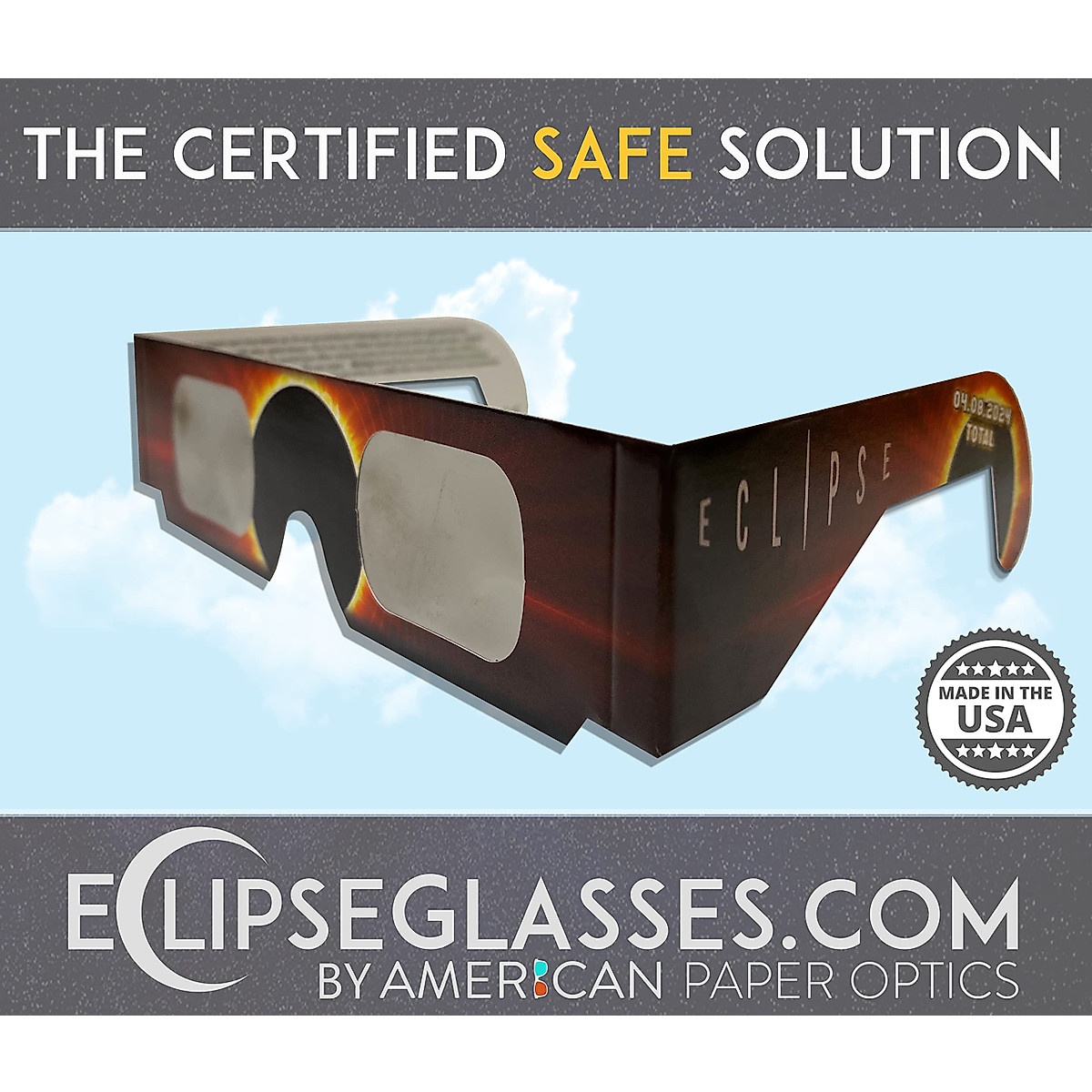 The Eclipser American Paper Optics Glasses - Burning Sun Eclipse Glasses - Eye Protection Glasses for Solar Viewing - Solar Eclipse Glasses for School Science Fairs & Solar Eclipse Viewing - 5 Pack