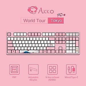 Akko World Tour Tokyo 108-Key R1 Wired Pink Mechanical Gaming Keyboard, Programmable with OEM Profiled PBT Dye-Sub Keycaps and N-Key Rollover, Mac/Win Compatible (Akko Cream Yellow Switch)